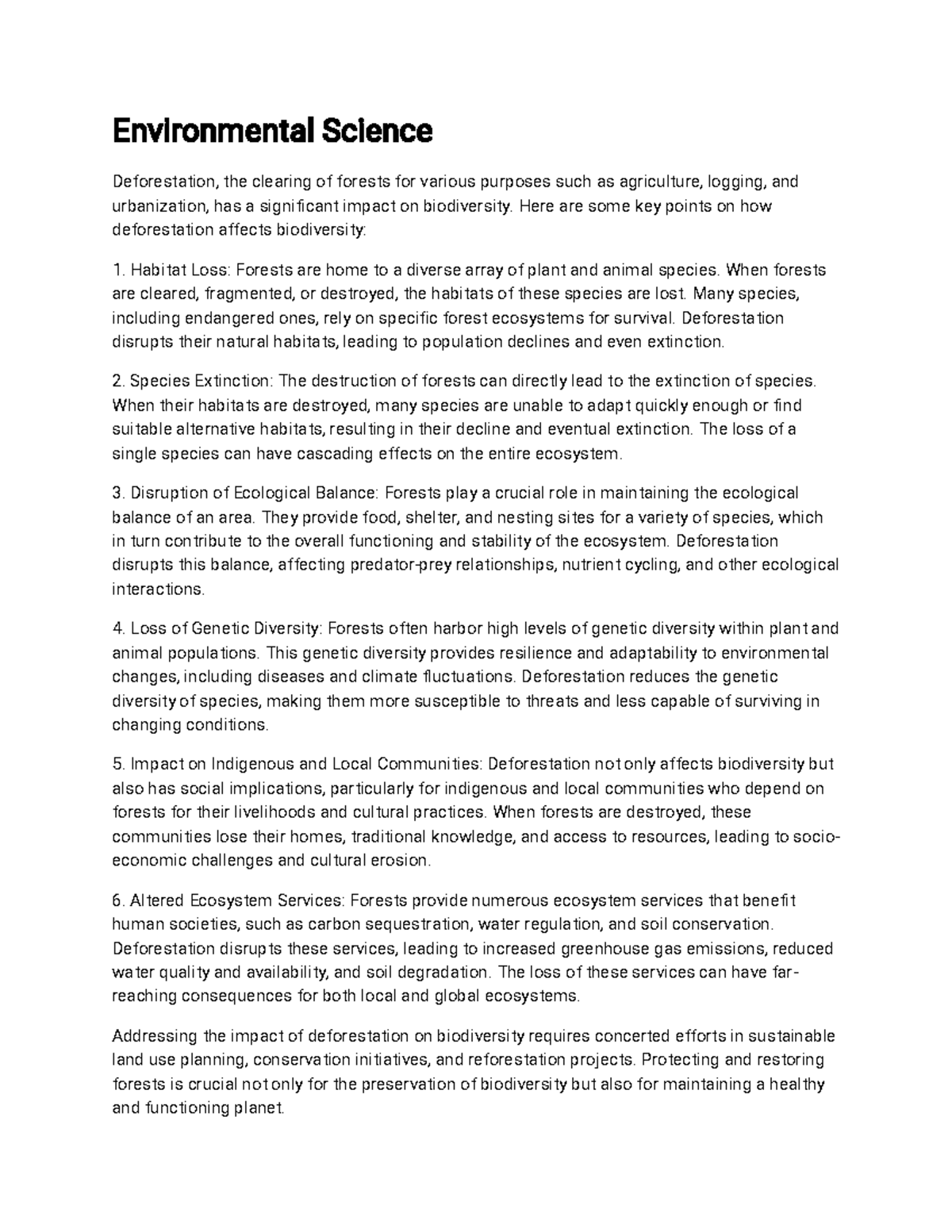 Environmental science-1 - Environmental Science Deforestation, the ...