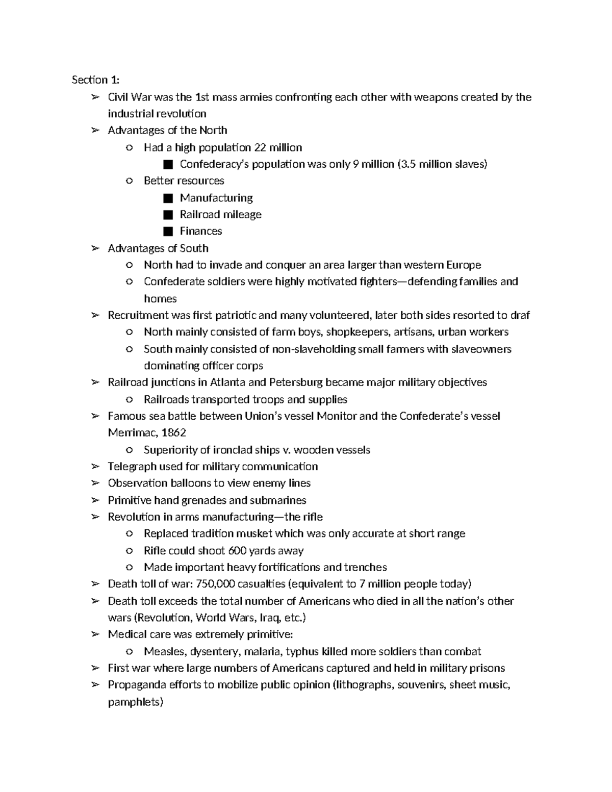 Hist Amer Civ Chp. 14 Notes - Section 1: Civil War was the 1st mass ...