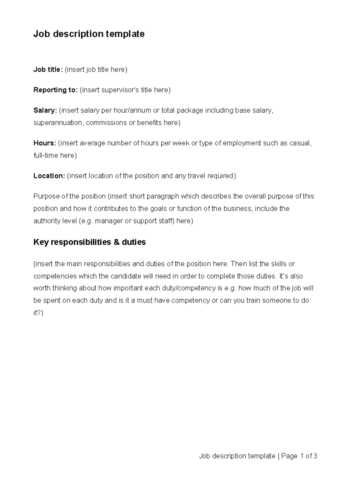 Simple job description template - Job description template Job title ...