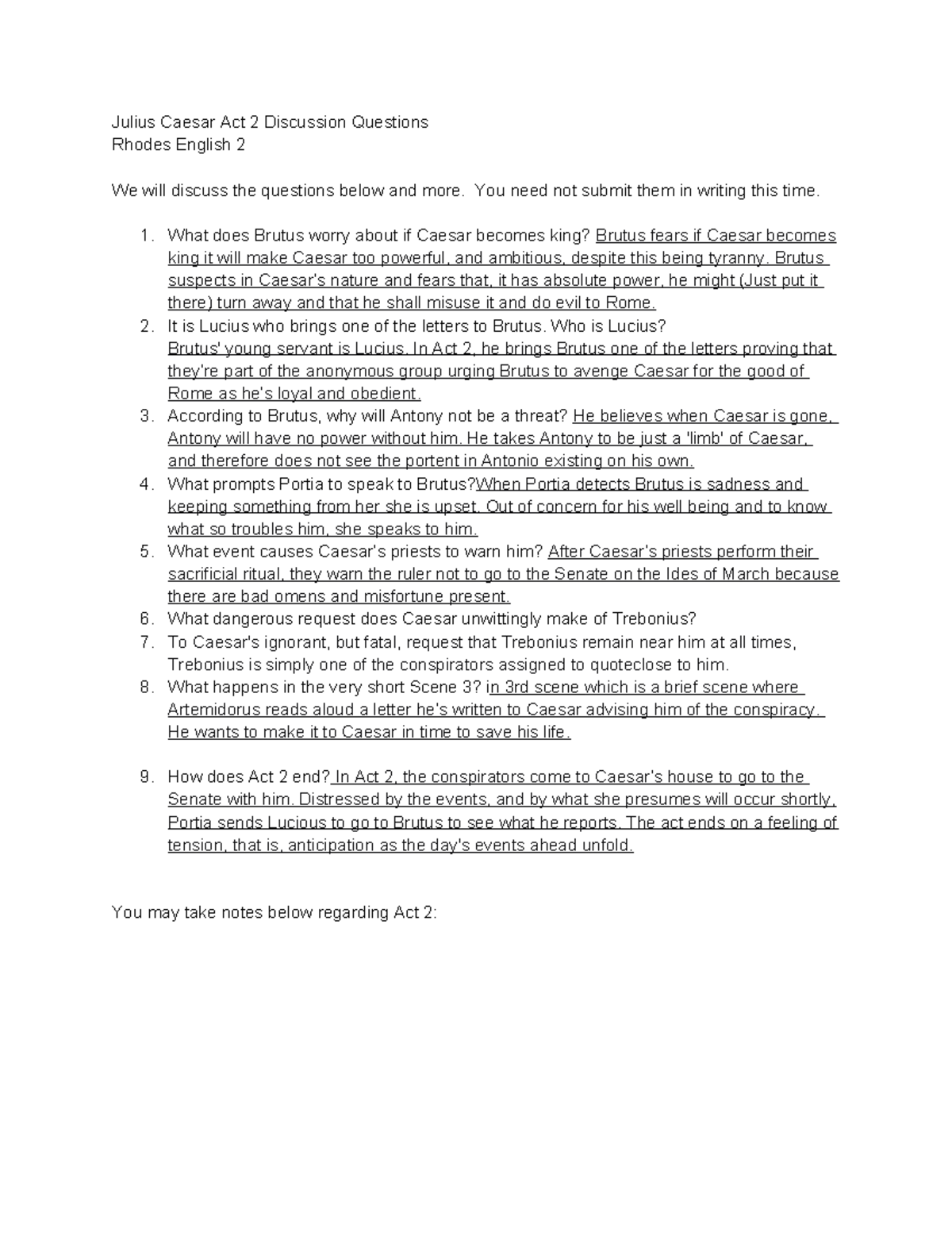 Copy of Julius Caesar Act 2 Discussion Questions - Julius Caesar Act 2 ...