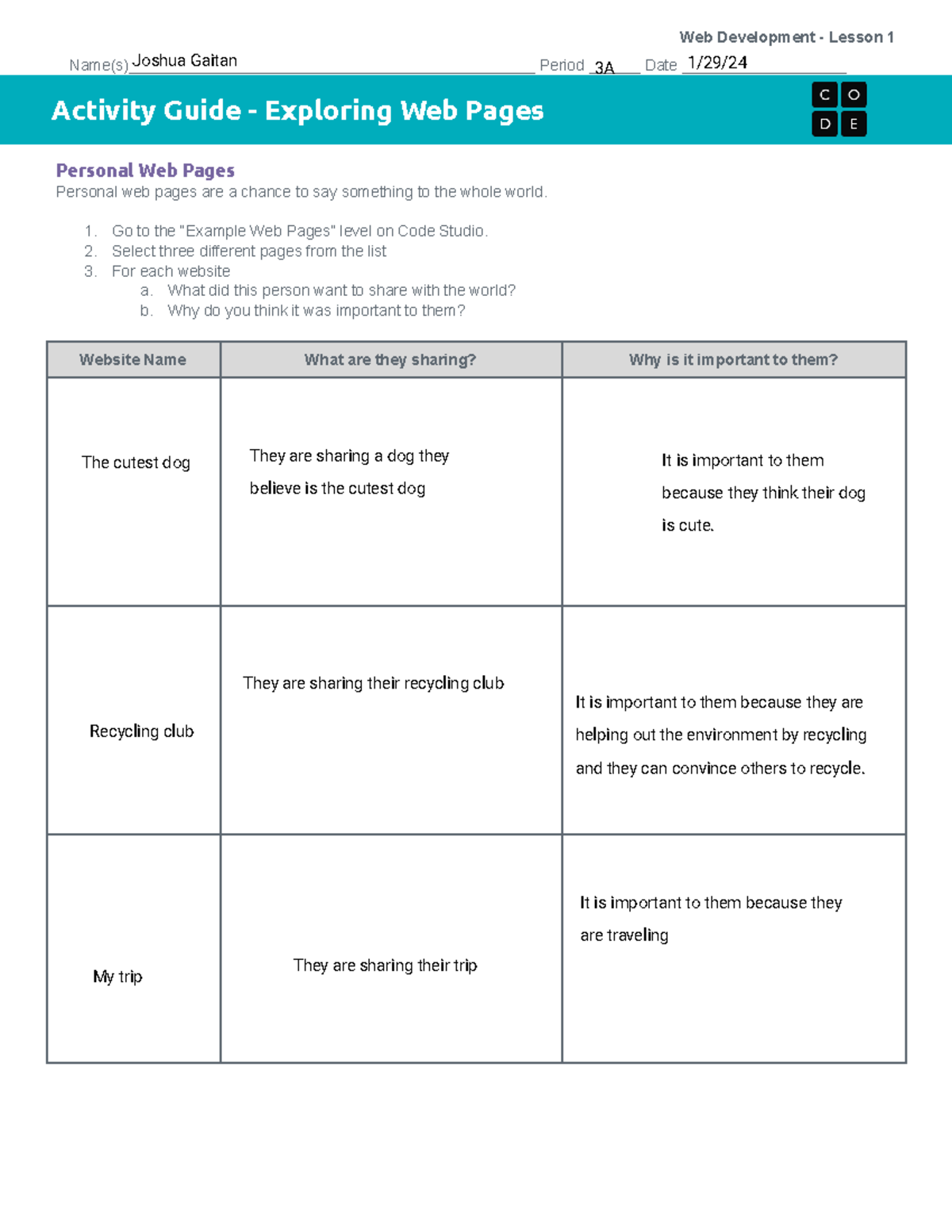 Kami Export - U2L01 - Activity Guide - Exploring Web Pages (1) - Web ...