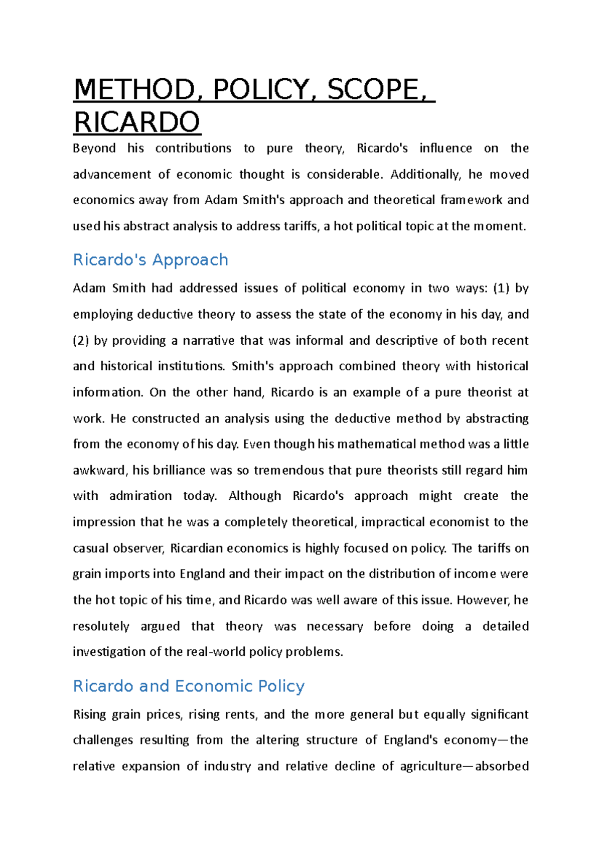 Method, Policy, Scope, Ricardo - METHOD, POLICY, SCOPE, RICARDO Beyond ...