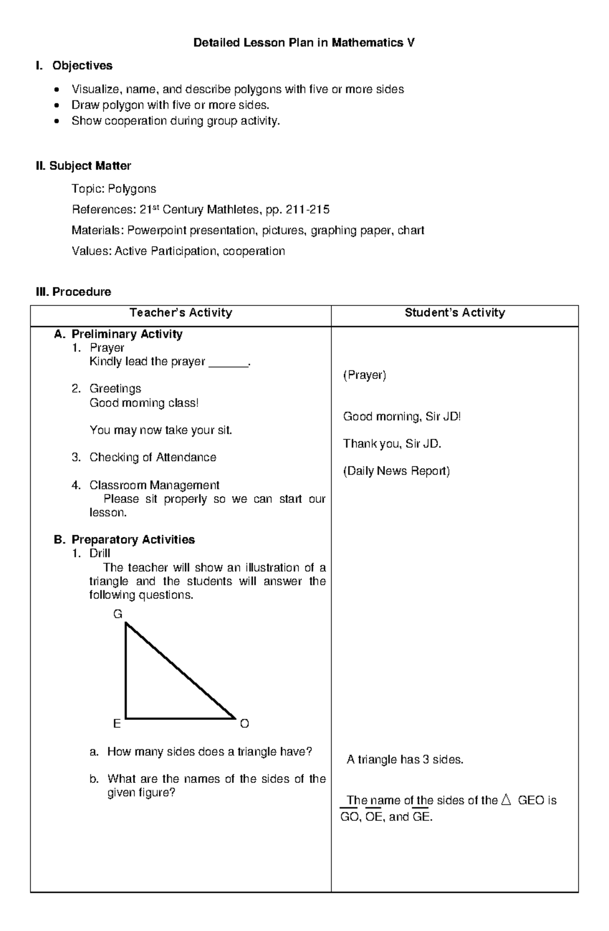 DLL Teaching MATH - dll - Detailed Lesson Plan in Mathematics V I ...