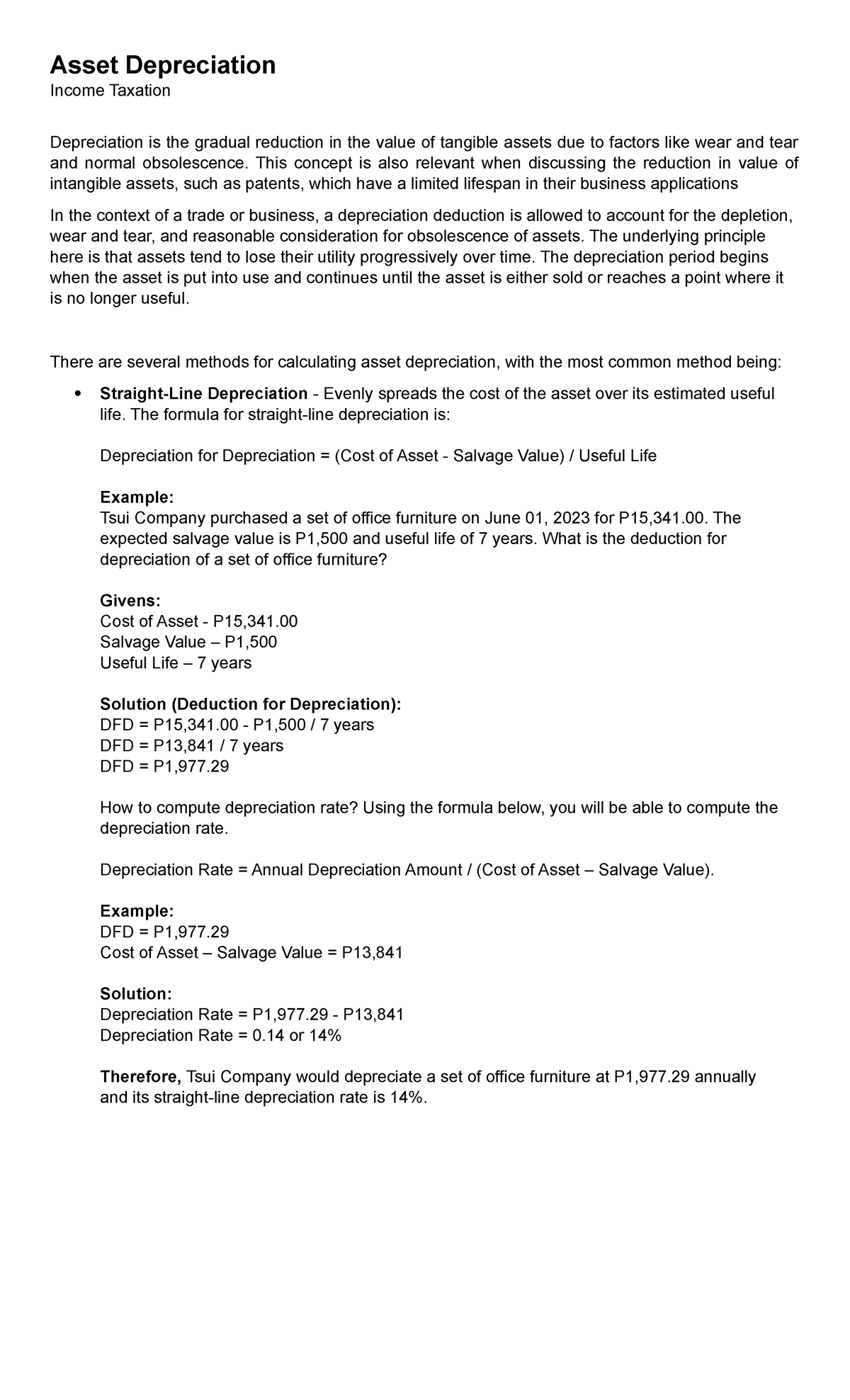 Asset Depreciation - Asset Depreciation Income Taxation Depreciation is ...