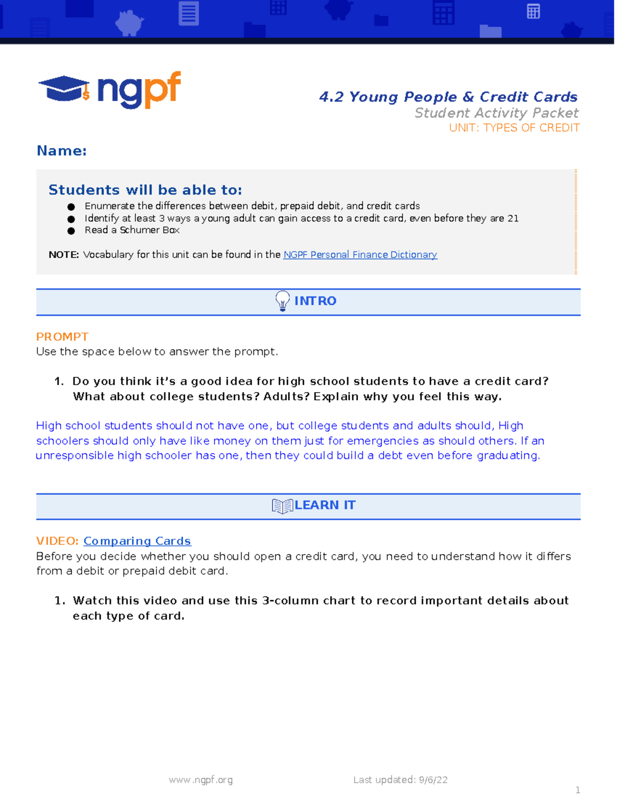 4 - in a text book in my class - 4 Young People & Credit Cards Student ...