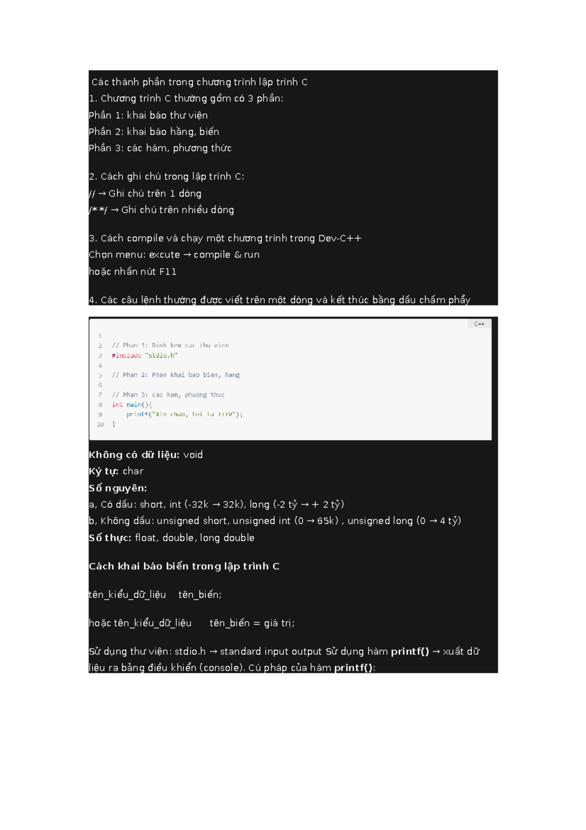 Lap Trinh C - frtrgre - Các thành phần trong chương trình lập trình C Chương trình C thường gồm ...