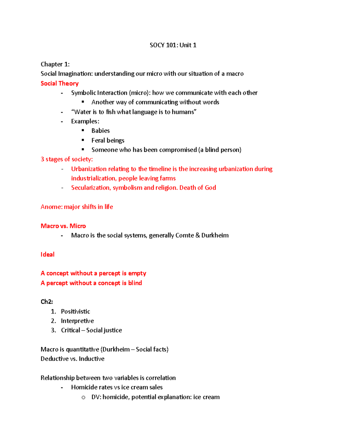 Unit 1 - Lecture notes 1 - SOCY 101: Unit 1 Chapter 1: Social ...