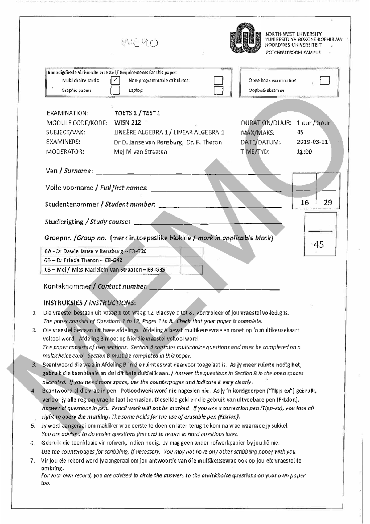 2019 Groot Toets 1 memo - class tutorial - ' - '·· '_i/_CJ NORTH-WEST ...