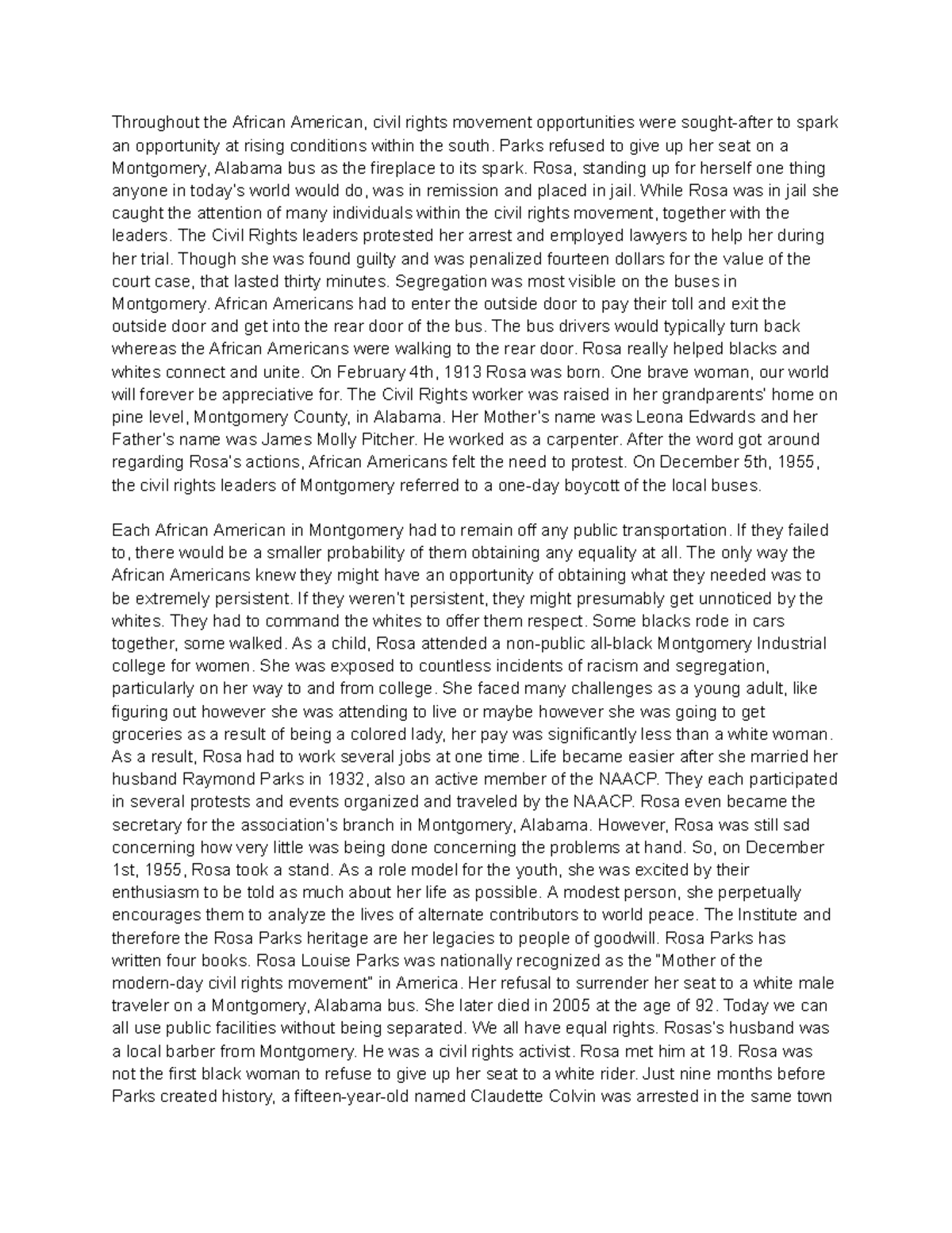 Rosa Parks African American Sivil Rights Movement[ESSAY] - Throughout ...