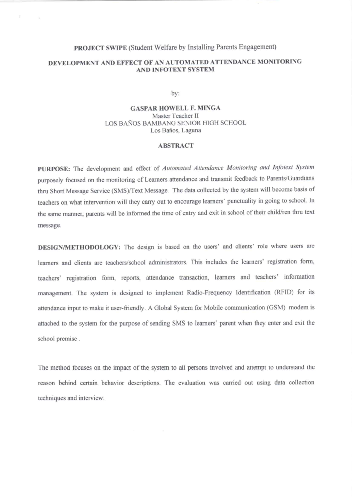 Project Swipe Abstract - Secondary Education - Studocu