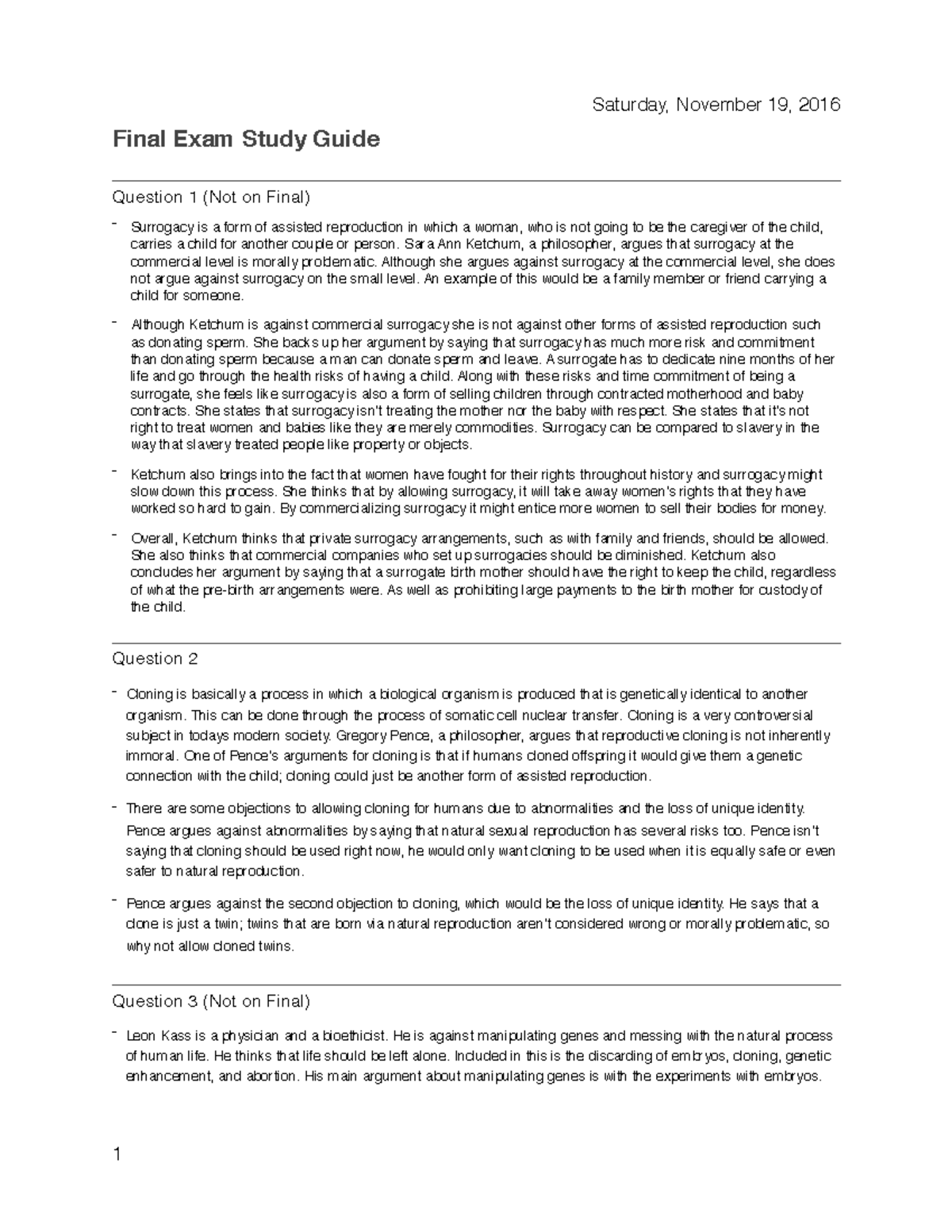 Final Exam Essays - Grade: A - Final Exam Study Guide Question 1 (Not ...