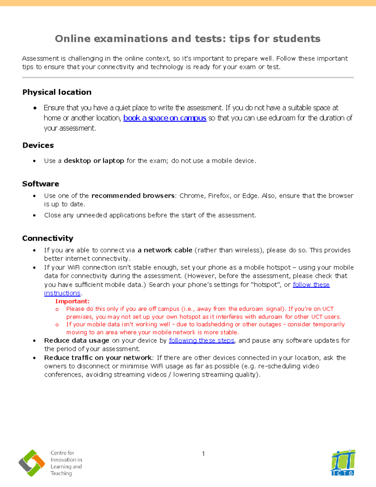 Online examinations - Tips for students - 1 Online examinations and ...