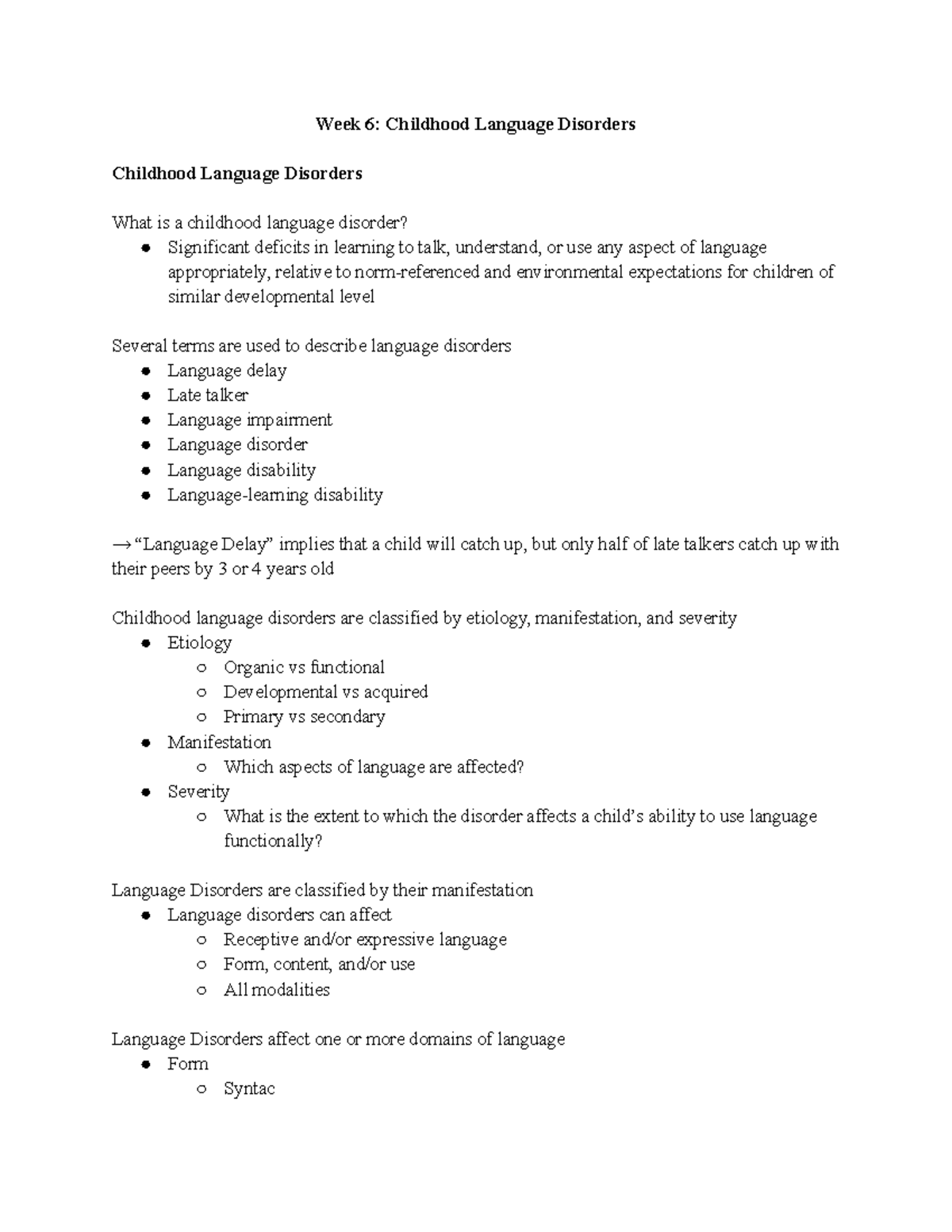 CSD Week 6 - Professor Bryd - Week 6: Childhood Language Disorders ...