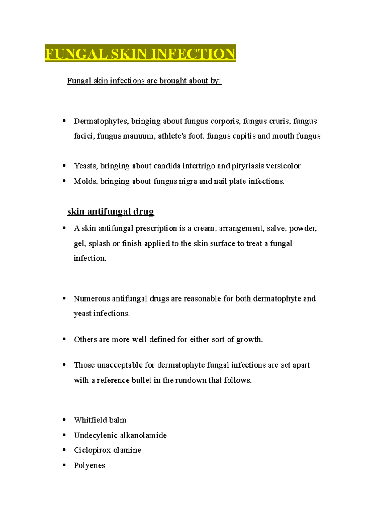 Fungal SKIN Infection - Useful lecture notes - FUNGAL SKIN INFECTION ...