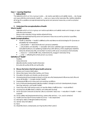 NURS 101 Class #3 Learning Objectives - Class 3 – Learning Objectives 1 ...