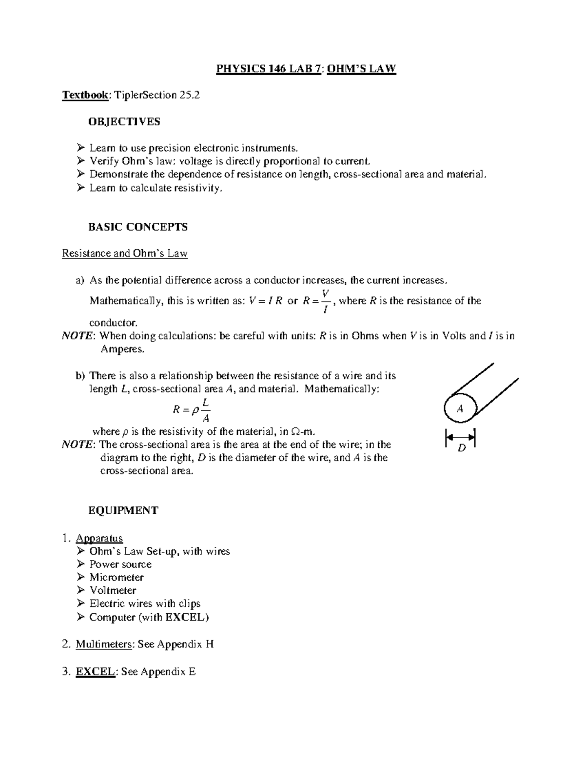 Lab #7 - Ohm's Law - Profesor Oleksandr Yelnykov - PHYSICS 146 LAB 7 ...
