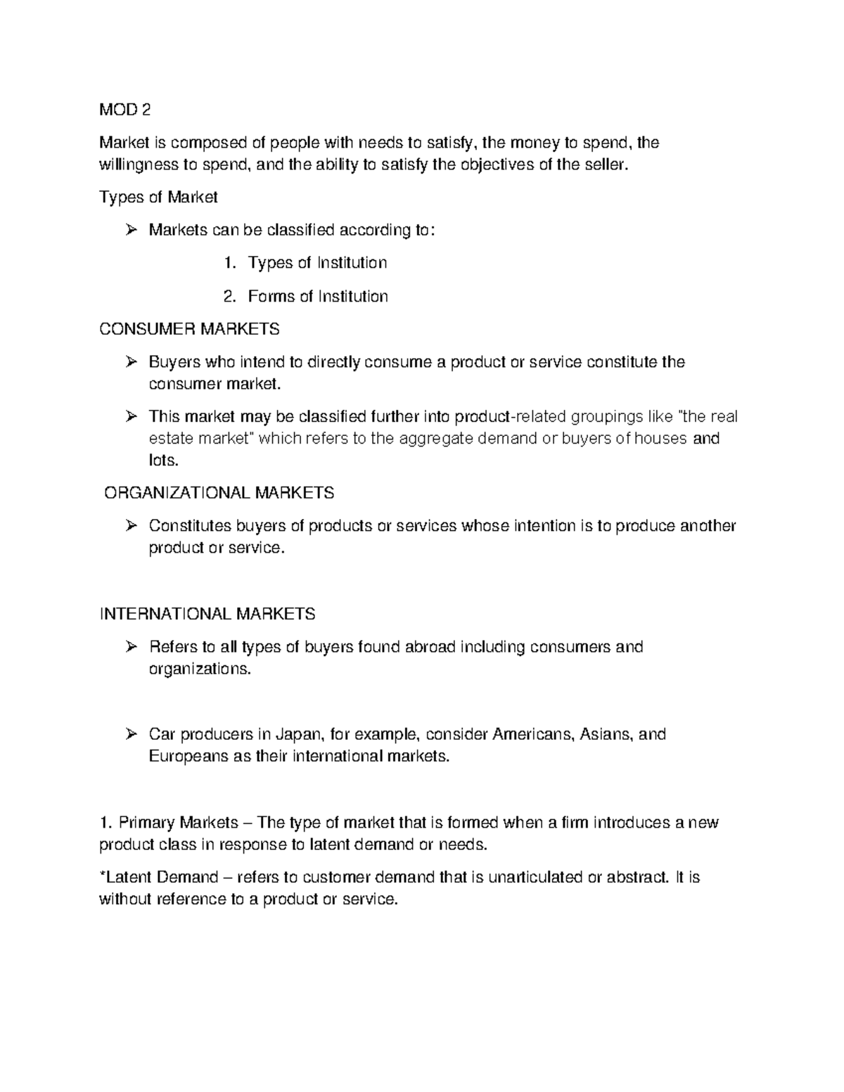 Marketing Management Module 2 - MOD 2 Market is composed of people with ...