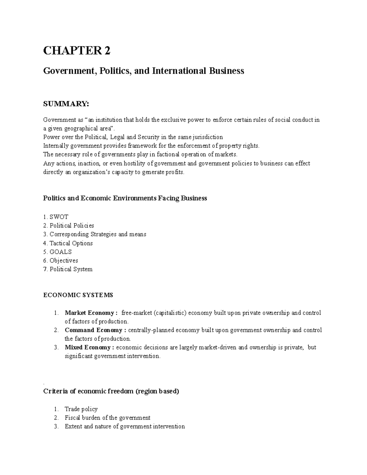 Government, politics and international business - CHAPTER 2 Government ...