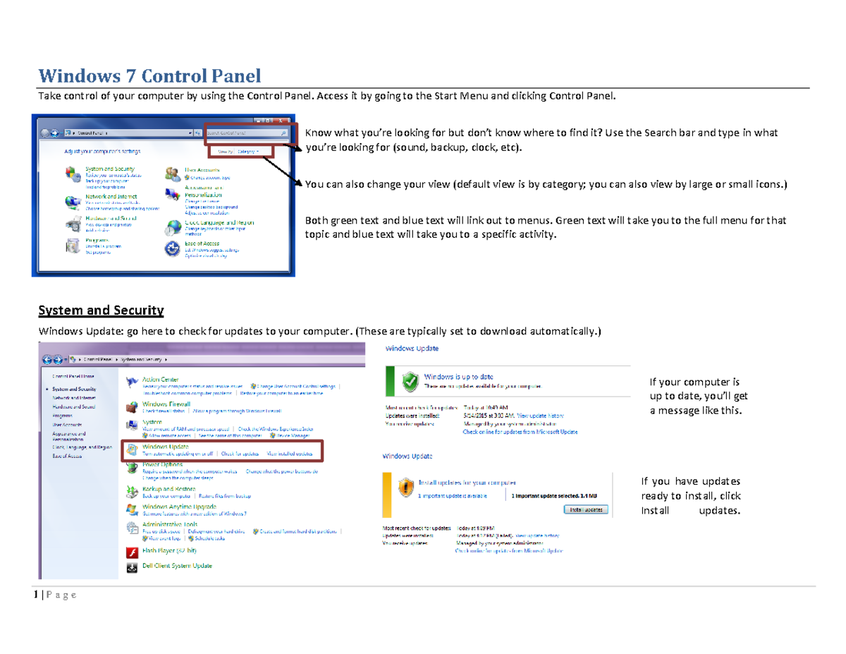 Practical 1 Control Panel file - Windows 7 Control Panel Take control ...