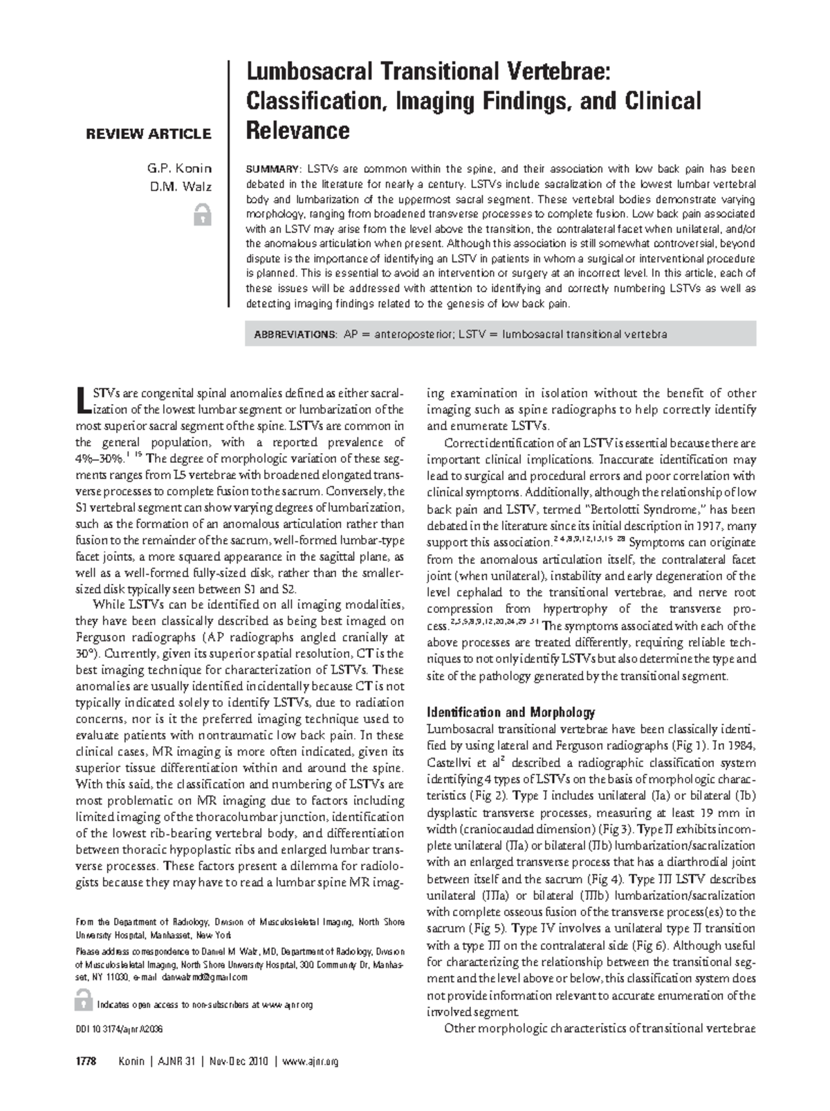 Castellvi - REVIEW ARTICLE Lumbosacral Transitional Vertebrae ...