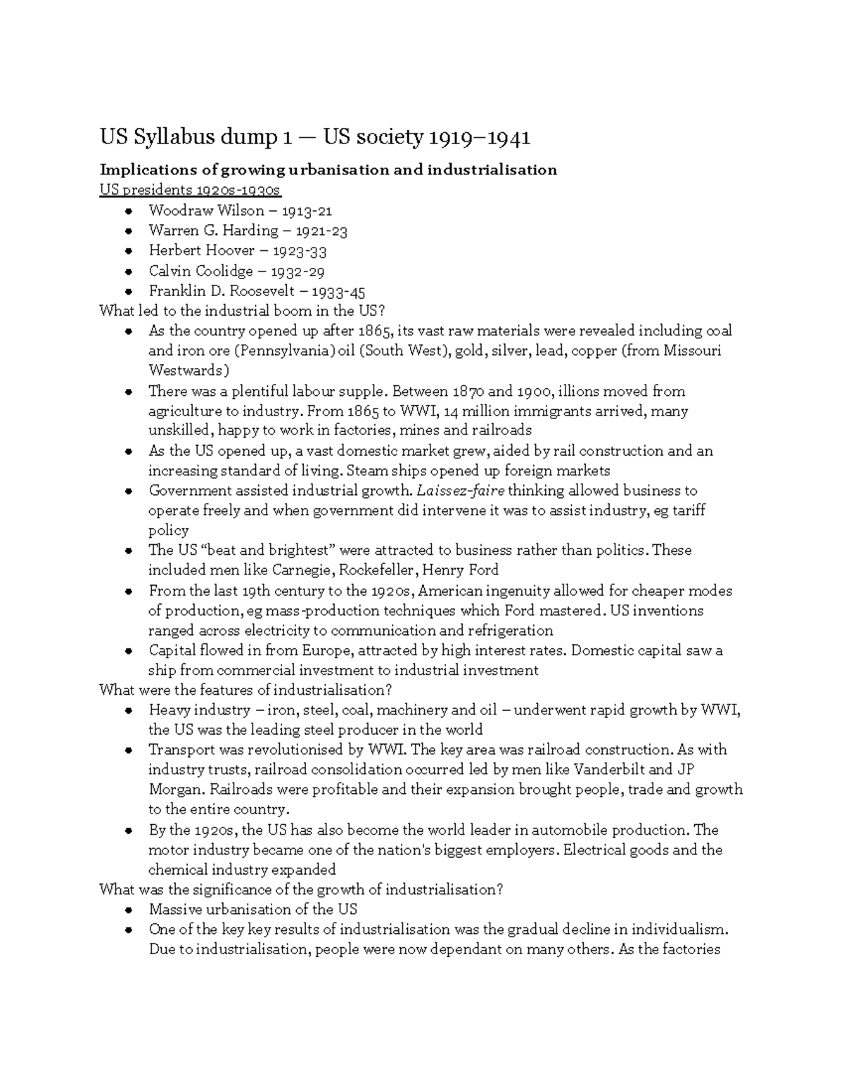 US society notes 1919-41 - US Syllabus dump 1 — US society 1919 ...