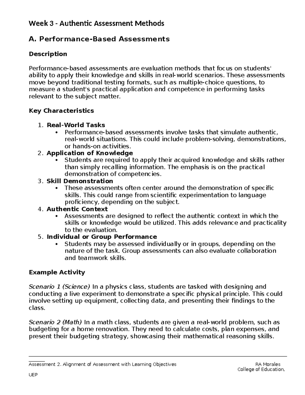 WEEK 3 Authentic Assessment Methods - Week 3 - Authentic Assessment ...