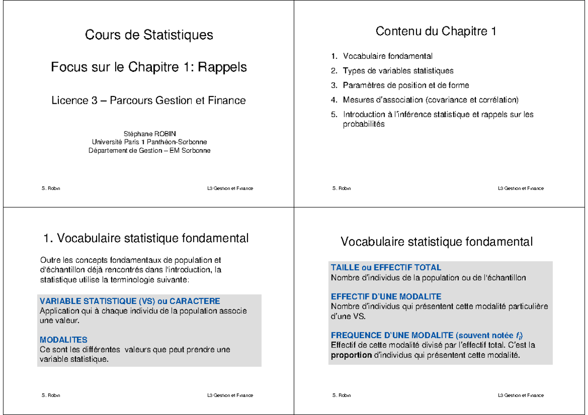 Chap 1 statistiques - S. Robin L3 Gestion et Finance Cours de ...