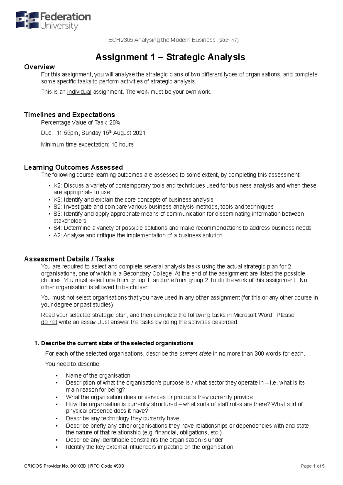 Itech 2305-Assignment-1-Specification- 2021-17 - 1 - ITECH2305 ...