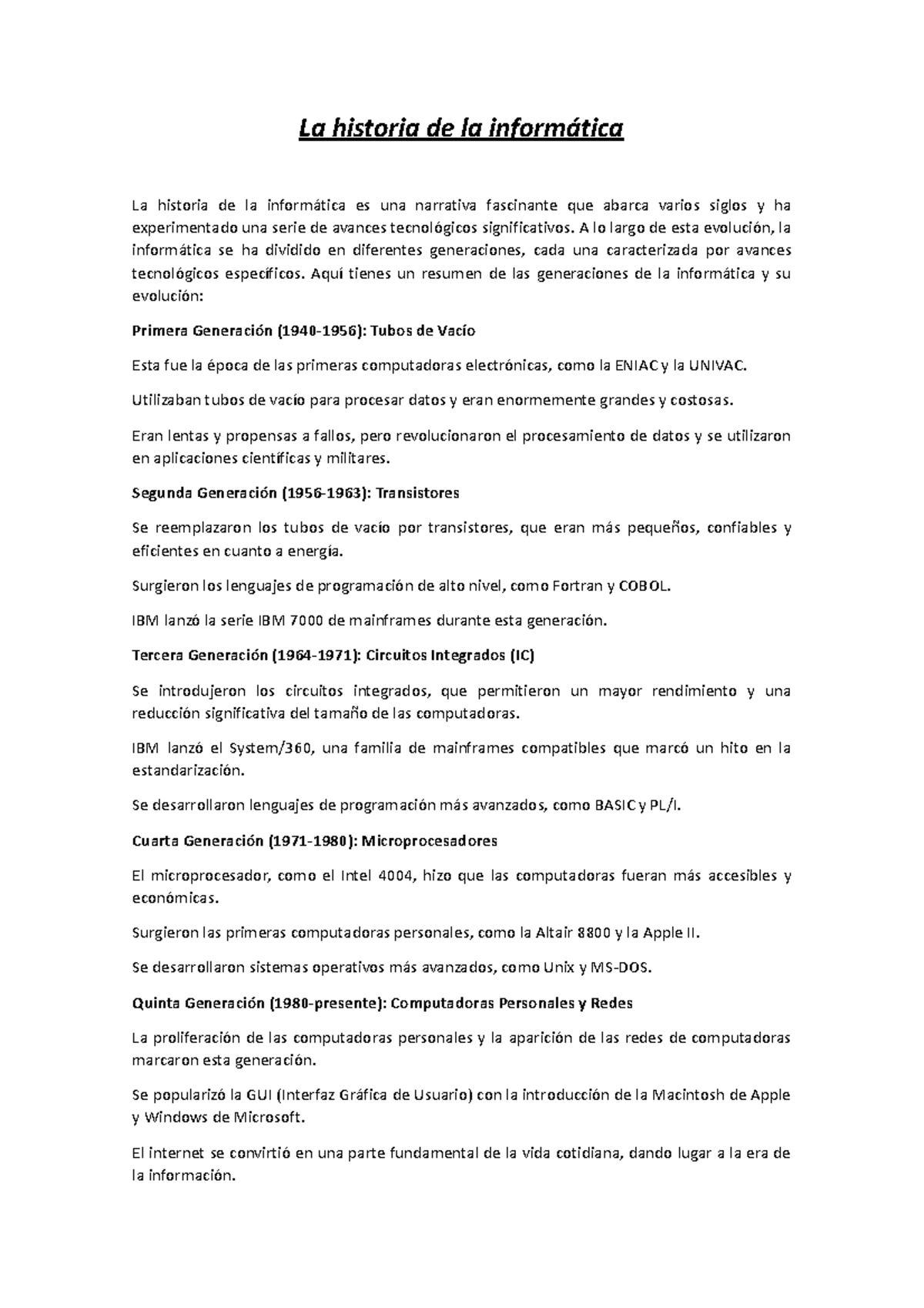 La historia de la informática - La historia de la informática La ...