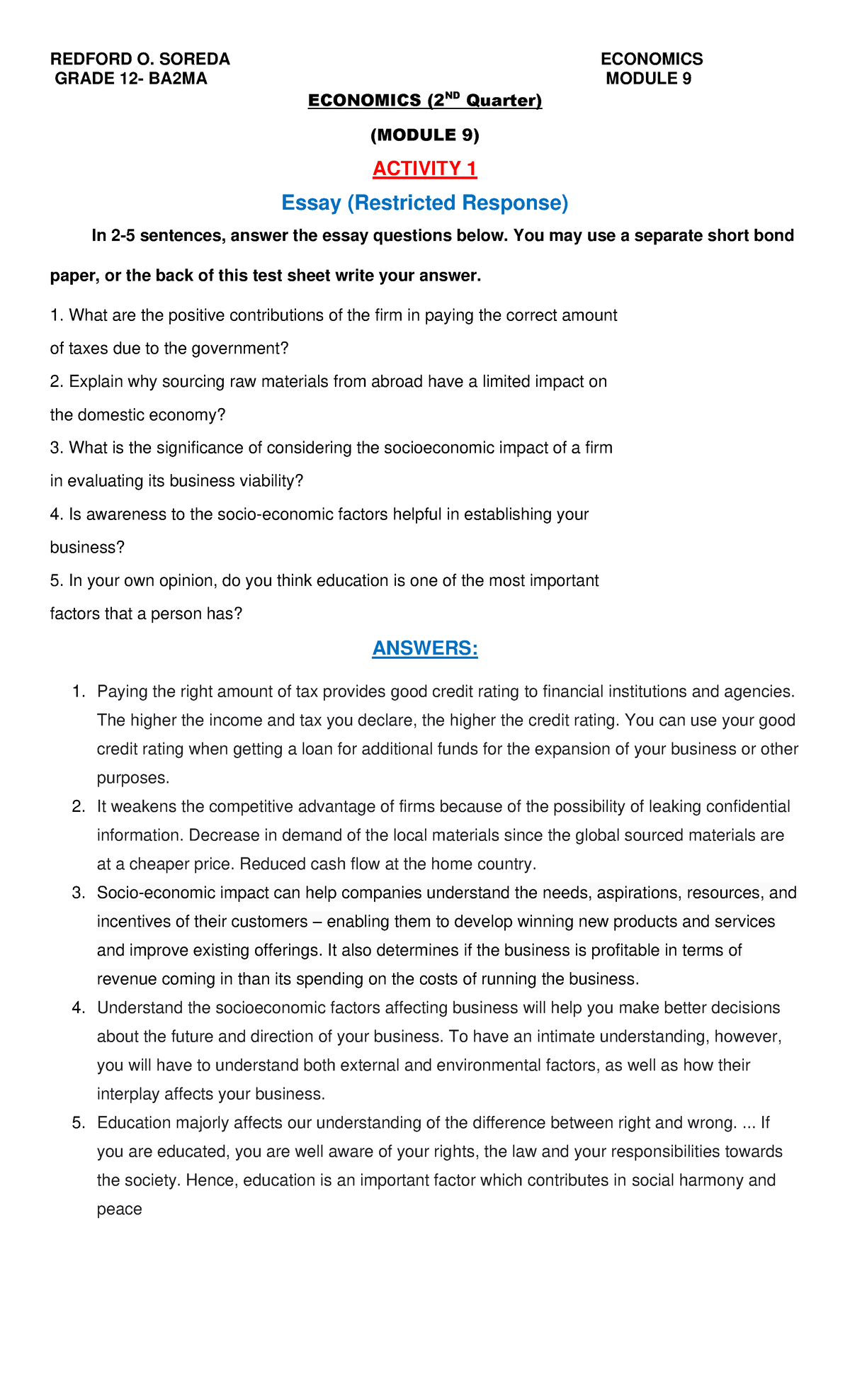 Economics Module 9 Activity-converted - REDFORD O. SOREDA ECONOMICS ...