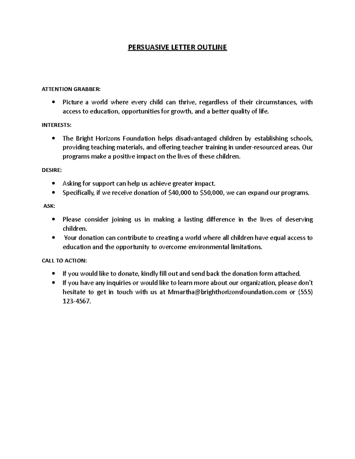 Outline of Persuasive Letter-Ajita - PERSUASIVE LETTER OUTLINE ...