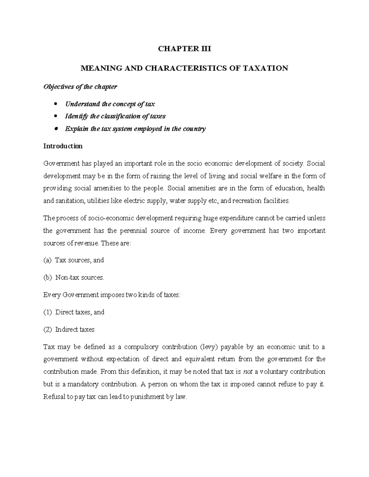 Chapter III Meaning and characterstics of taxation - CHAPTER III ...