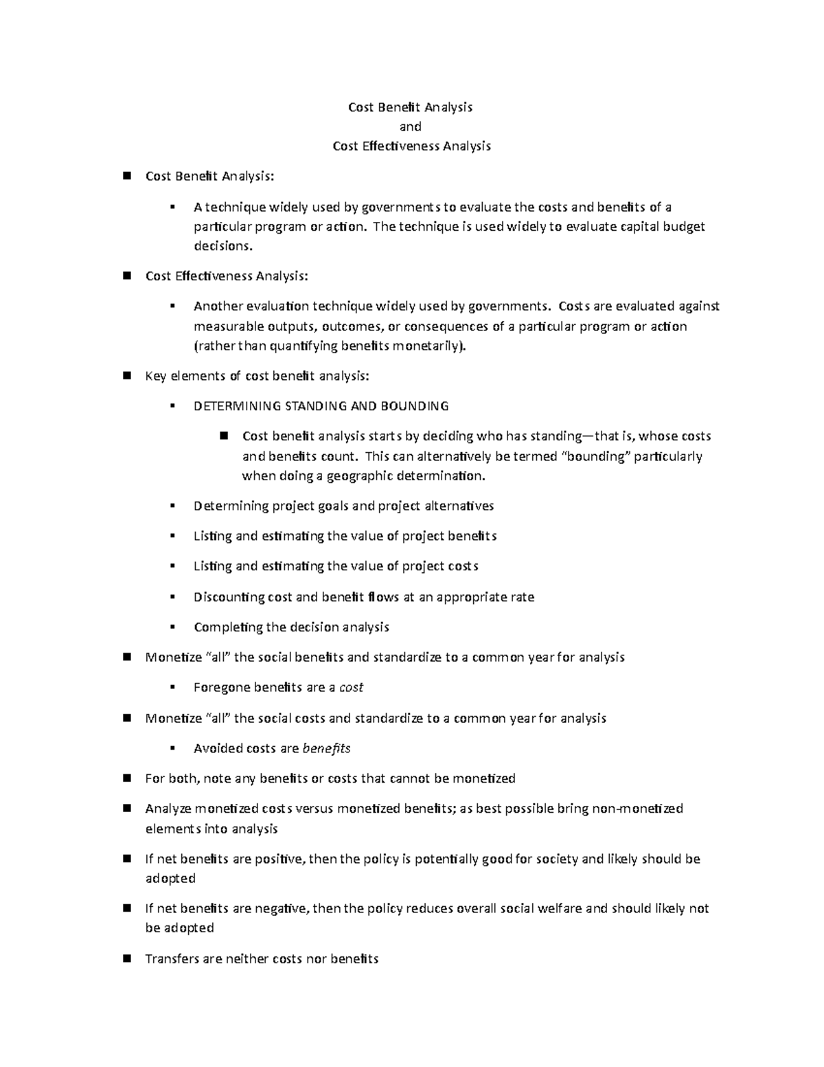 Cost Benefit Analysis and Cost Effectiveness Analysis - Cost Benefit ...