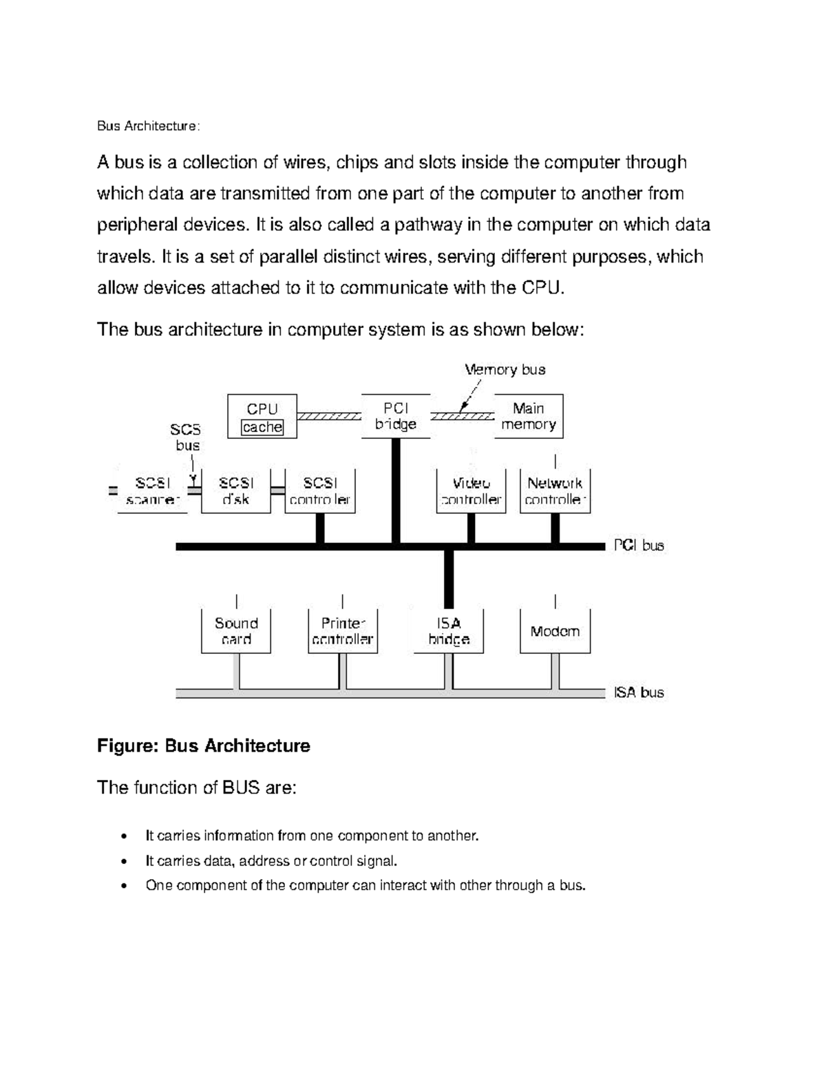 Bus Architecture in computer system - Bus Architecture: A bus is a ...