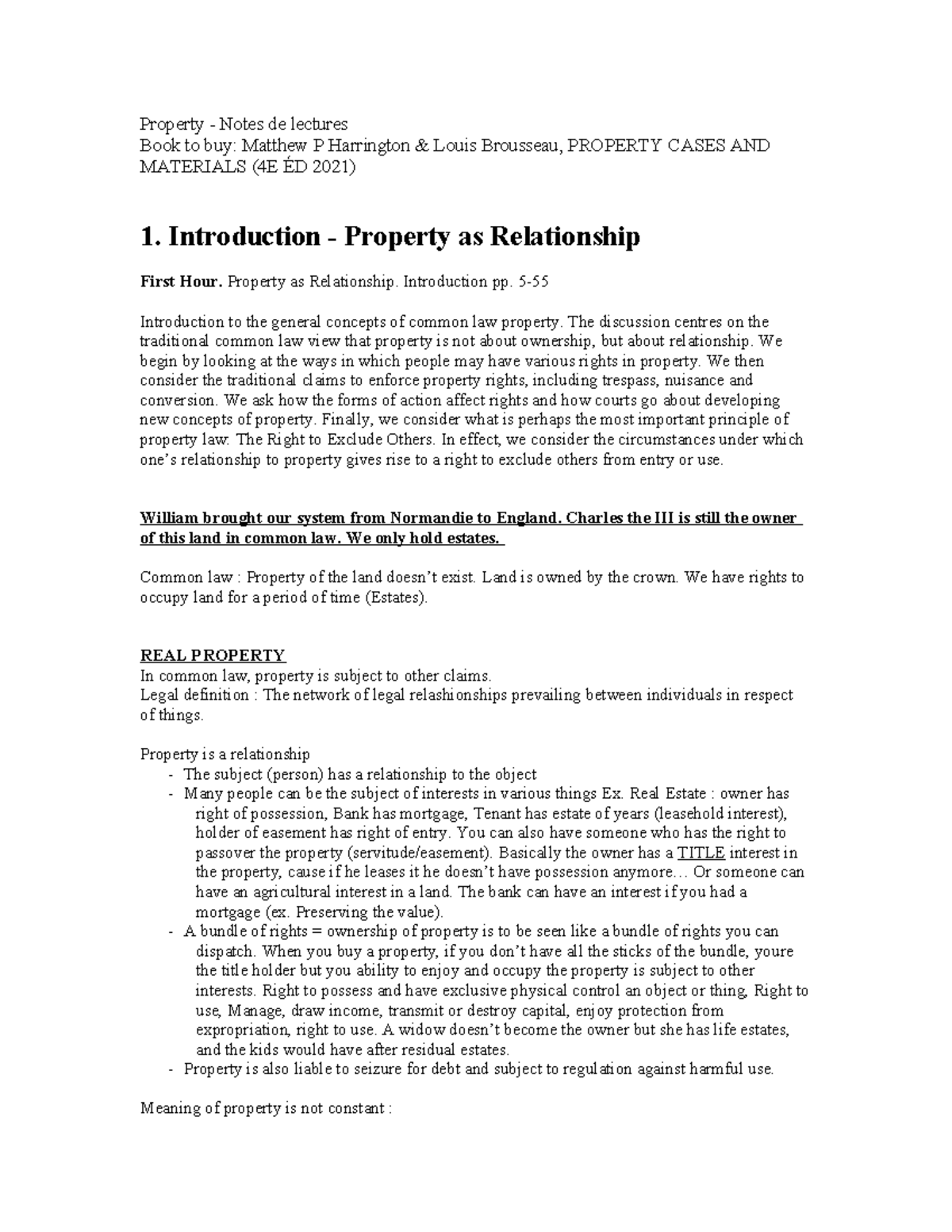 Property Notes - Part 1 - Property - Notes de lectures Book to buy ...