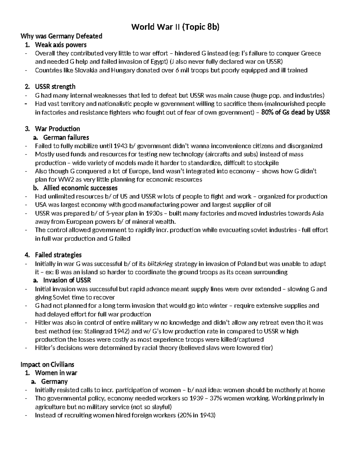 World War II - Class Notes - World War II (Topic 8b) Why was Germany ...
