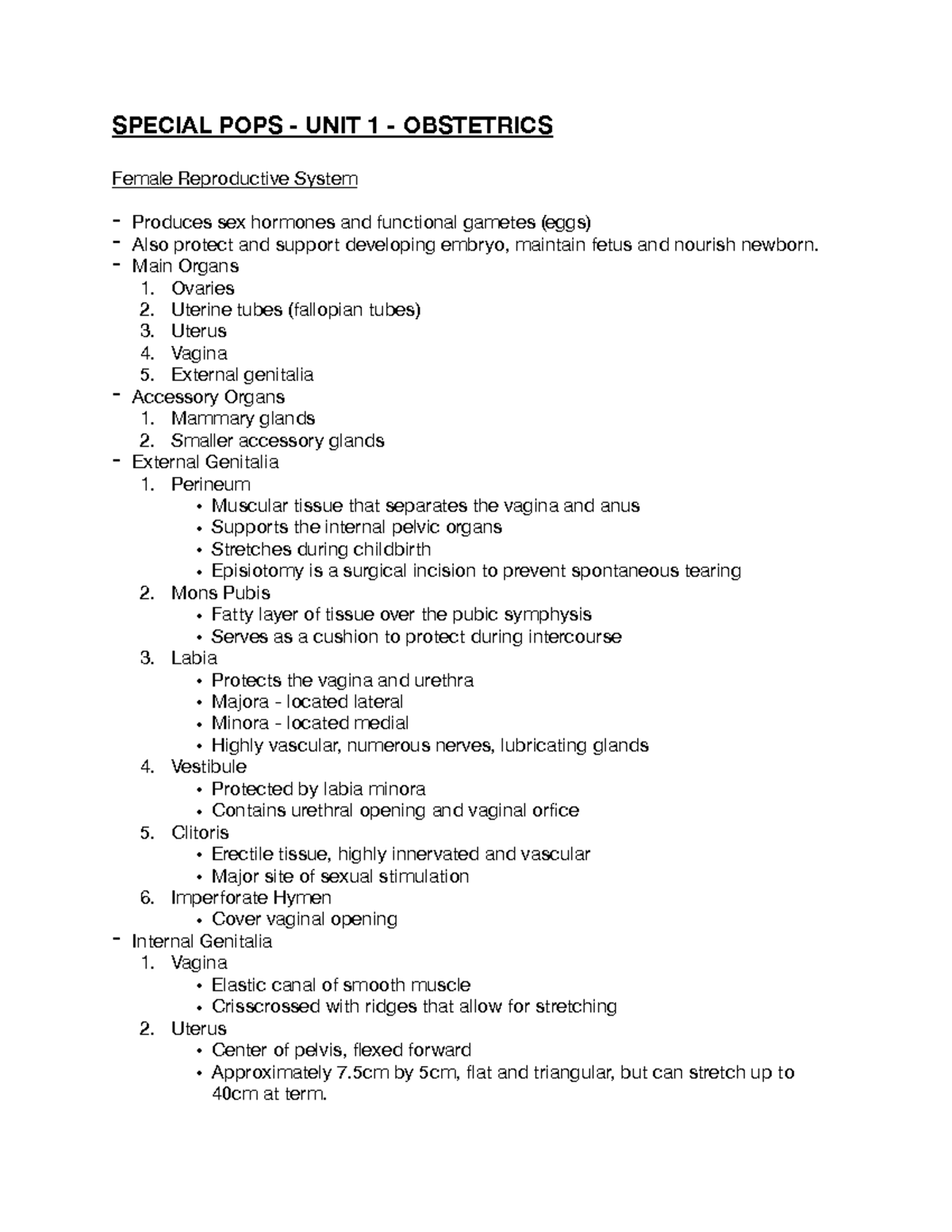 Special Pops - unit 1 - obstetrics - SPECIAL POPS - UNIT 1 - OBSTETRICS ...