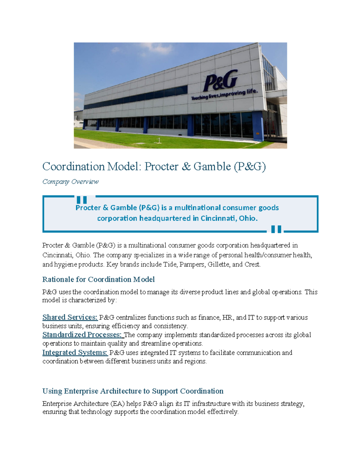 Coordination Model Procter & Gamble (P&G) - Coordination Model: Procter ...