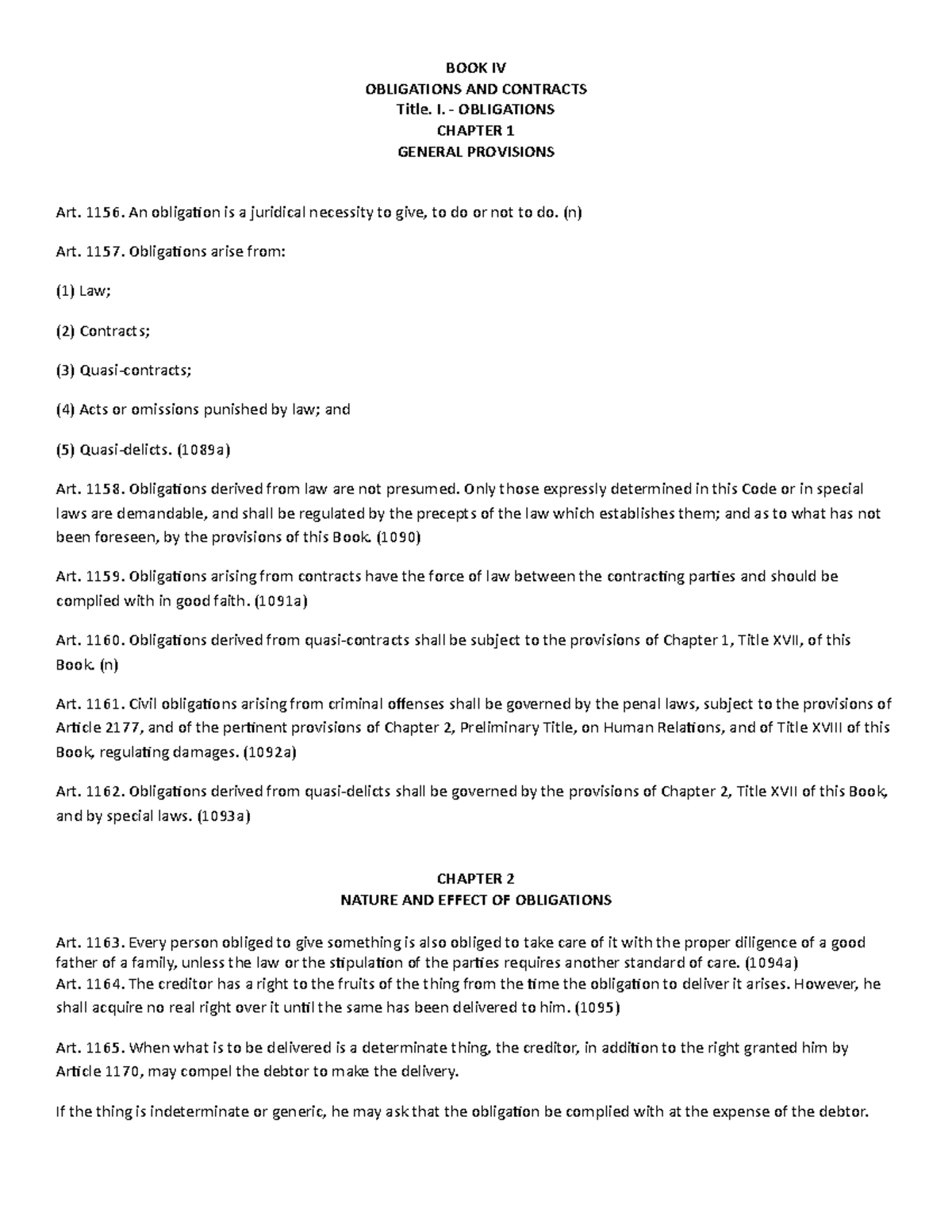 Oblicon Article 1156-1206 - BS accountancy - Studocu