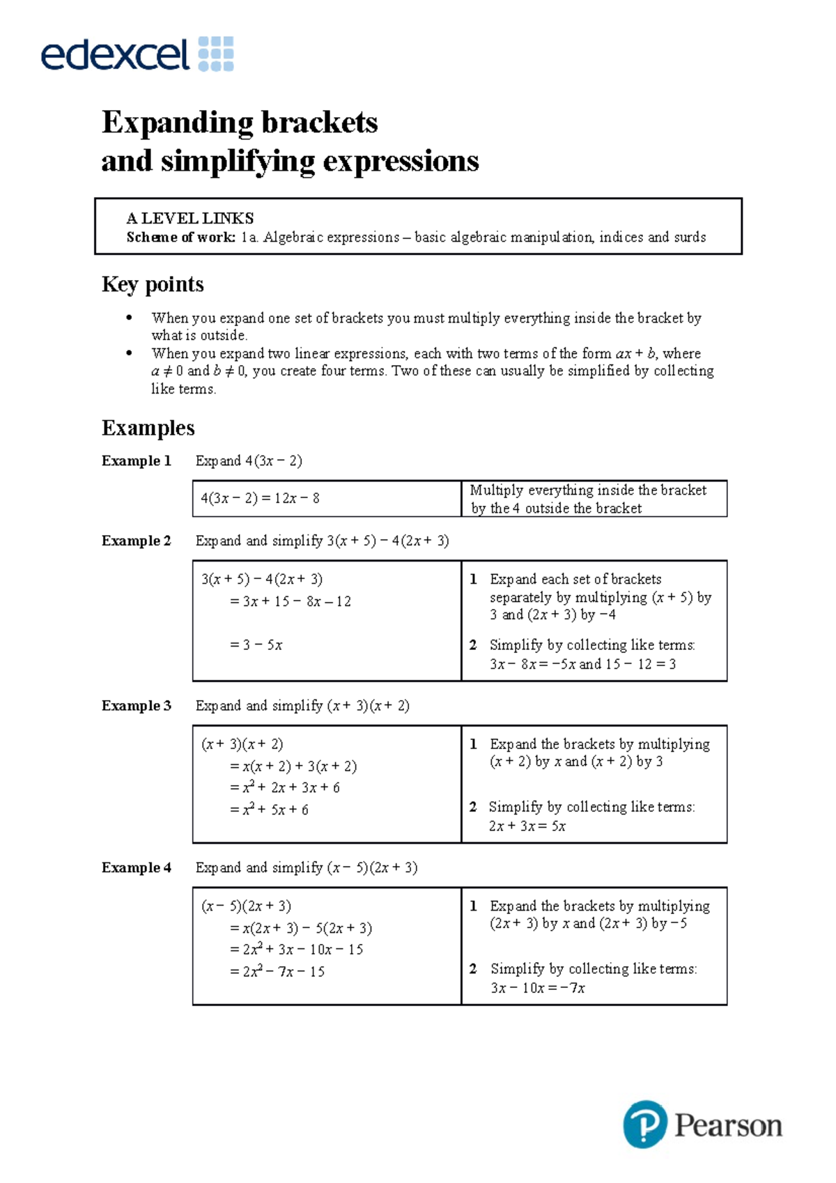 1a-1 Expanding brackets and simplifying expressions - Expanding ...