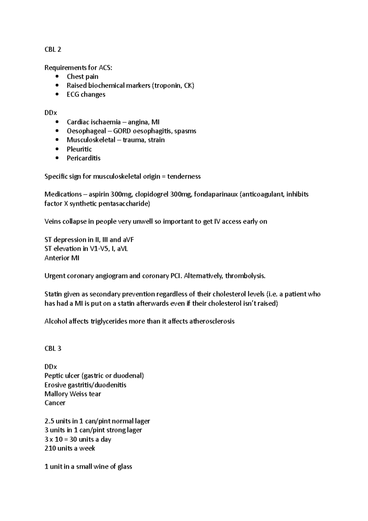 CBL 2 and 3 - Year 3 CBLs - CBL 2 Requirements for ACS: Chest pain ...