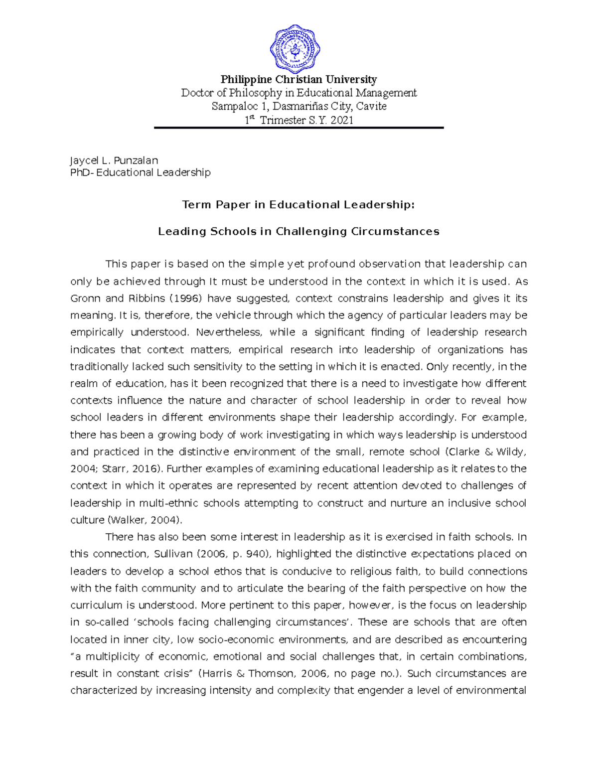 Termpaper in management - Philippine Christian University Doctor of ...