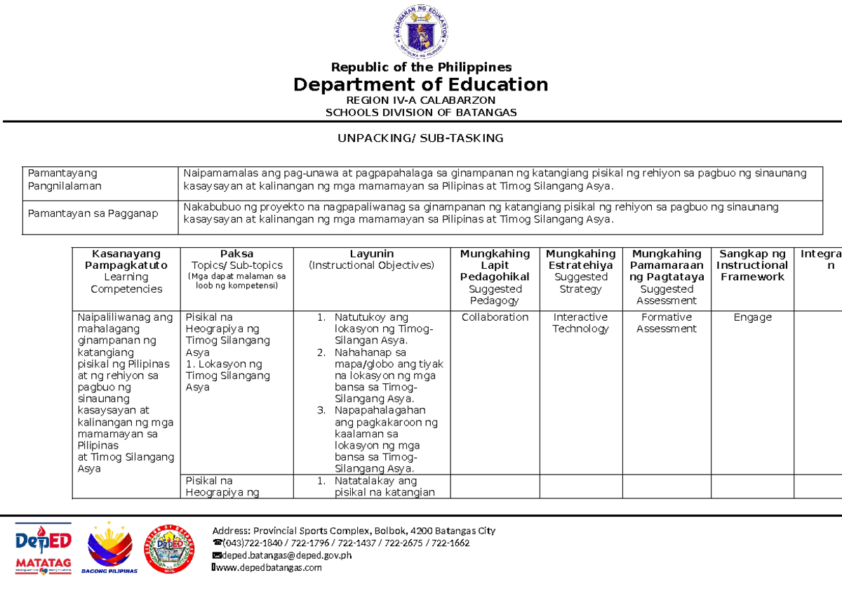 Unpacking form 1 - ok na - Department of Education REGION IV-A ...