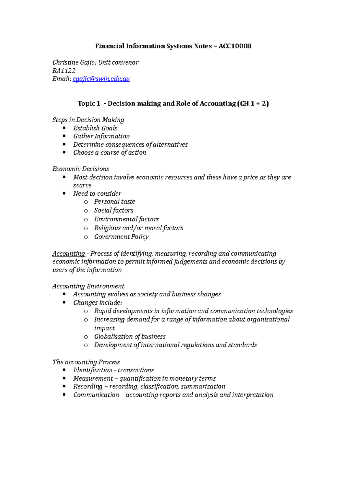 Financial Information Systems Notes – ACC10008 - Financial Information ...