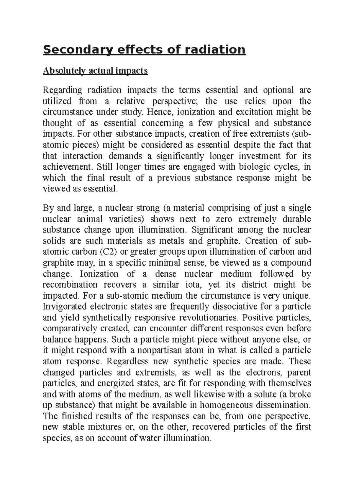 Secondary effects of radiation - Secondary effects of radiation ...