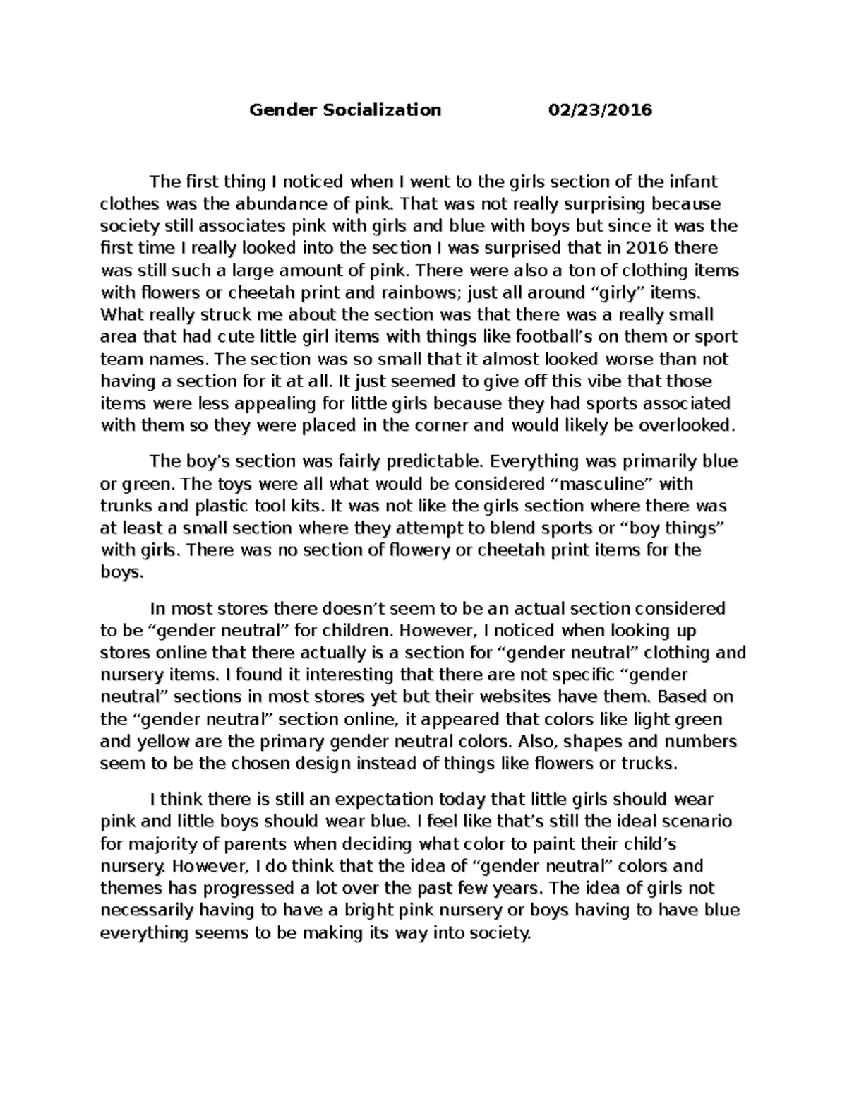 Seminar Assignments - Prof. Marysol Acsenio - Assignment: Gender ...