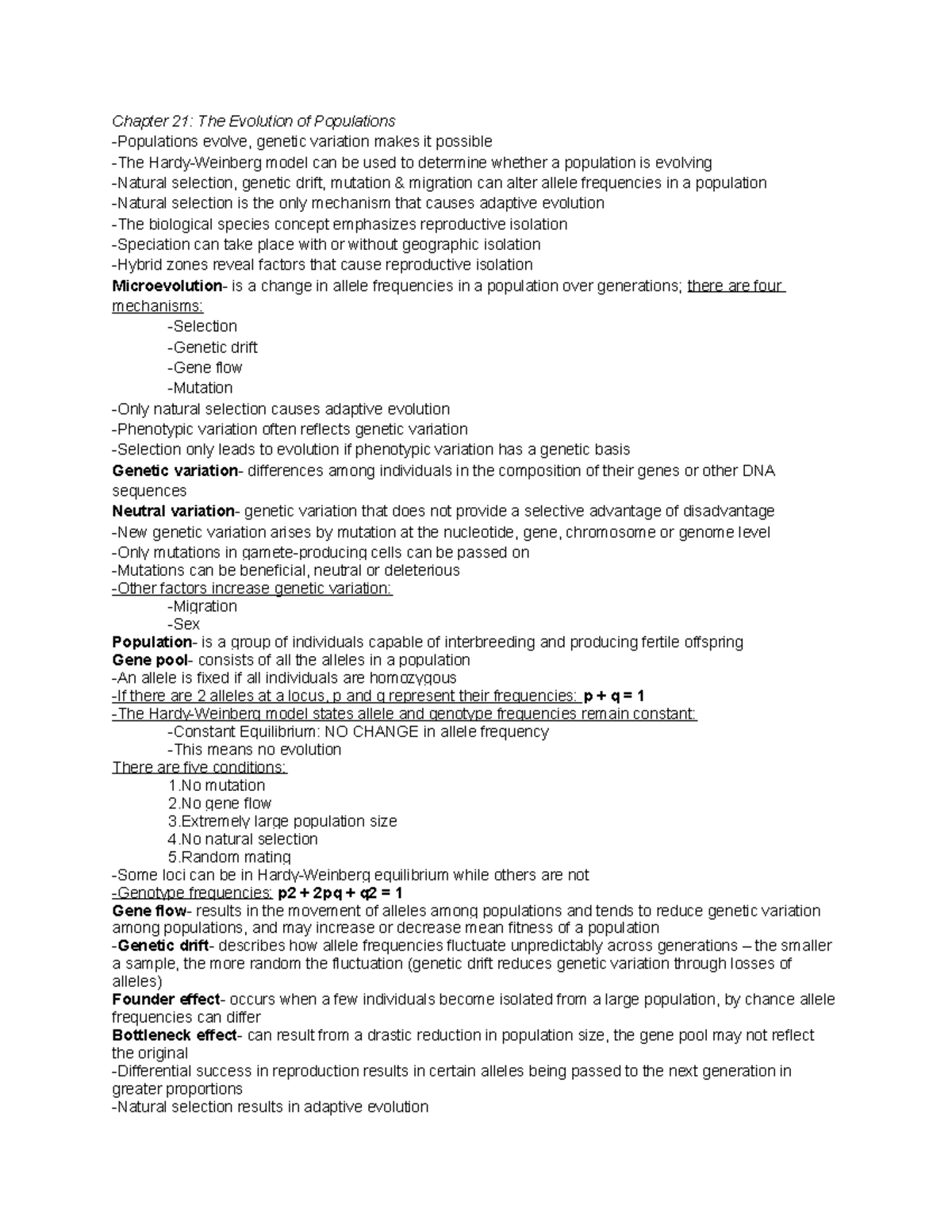 BIO Exam 4 Study Guide - Chapter 21: The Evolution of Populations ...