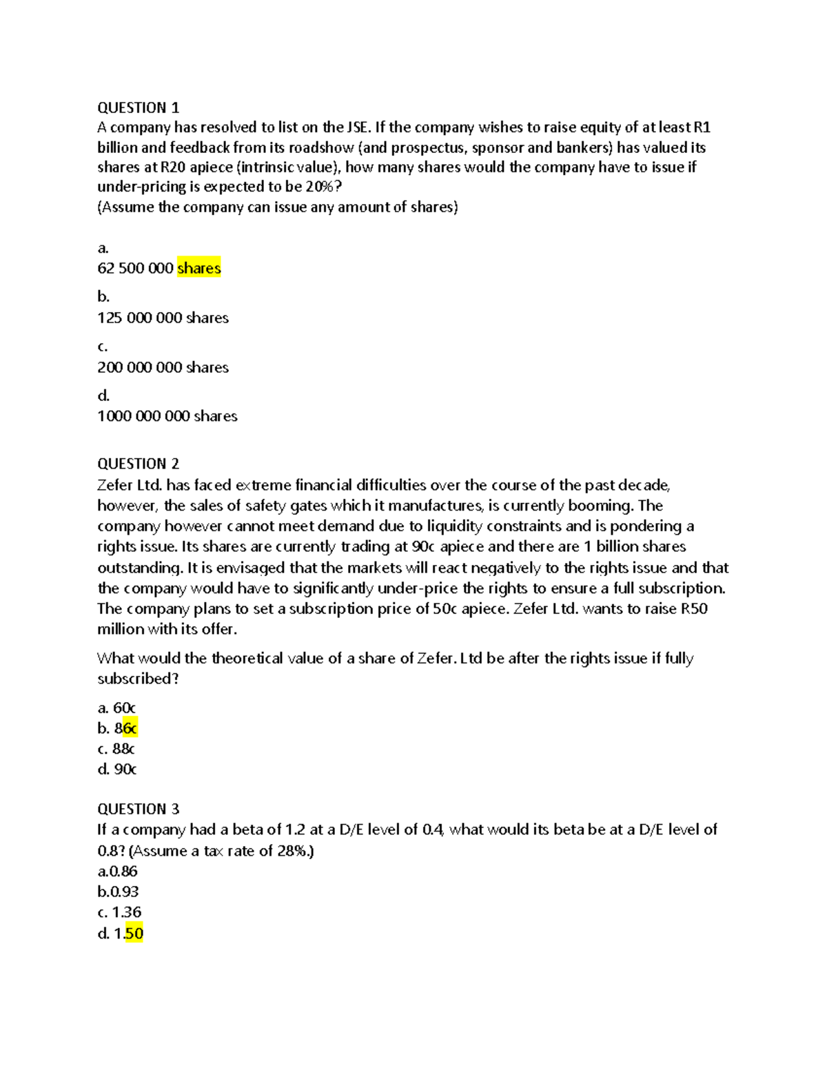 4. assignment 4 - QUESTION 1 A company has resolved to list on the JSE ...