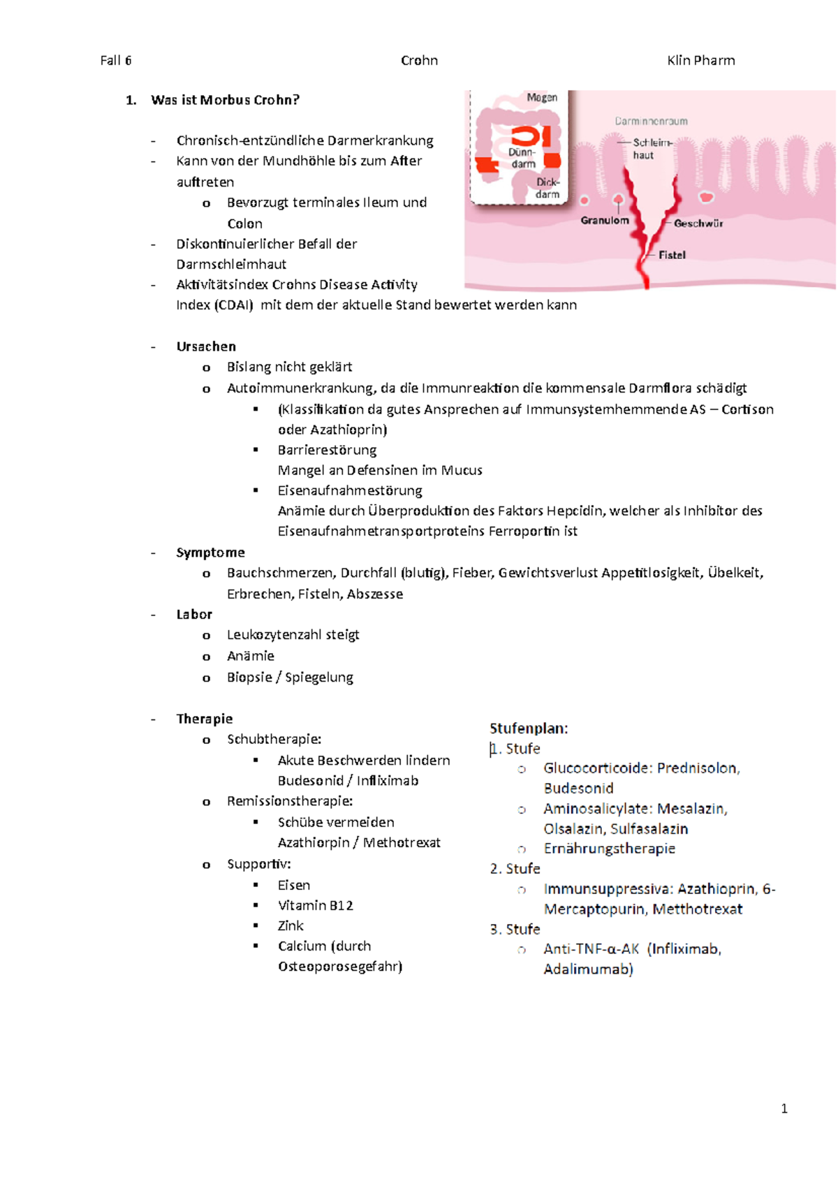 Klausur Wintersemester 2016/2017, Fragen und Antworten - Fall 6 Crohn Klin Pharm 1. Was ist ...
