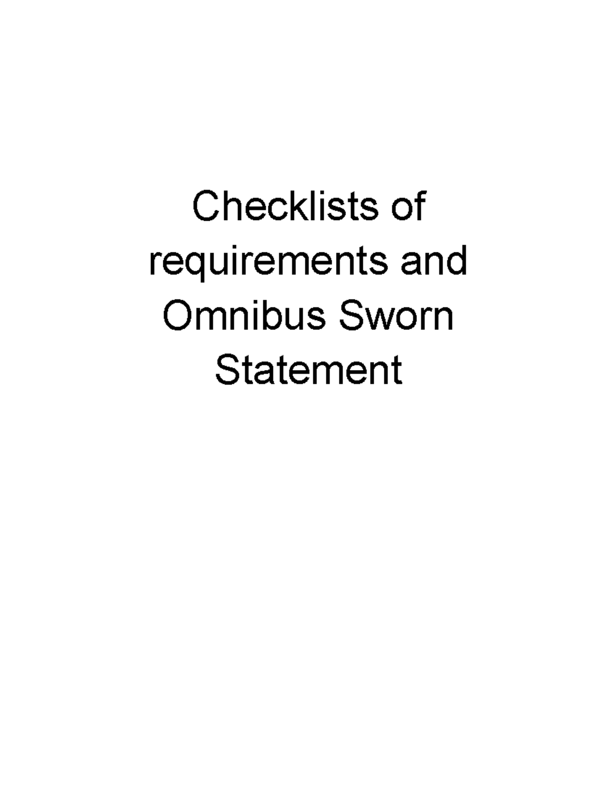 Checklist - Questionaire - Checklists of requirements and Omnibus Sworn ...
